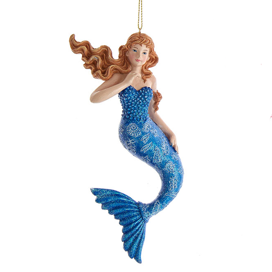 Blue Ocean Pattern Mermaid Ornament | The Music Box Company