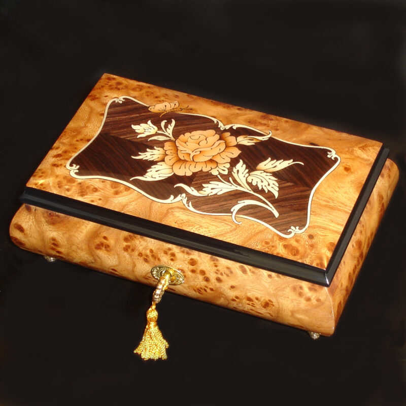 30 note Italian Inlay Musical Jewelry Box -Elm-Rose | The Music Box Company