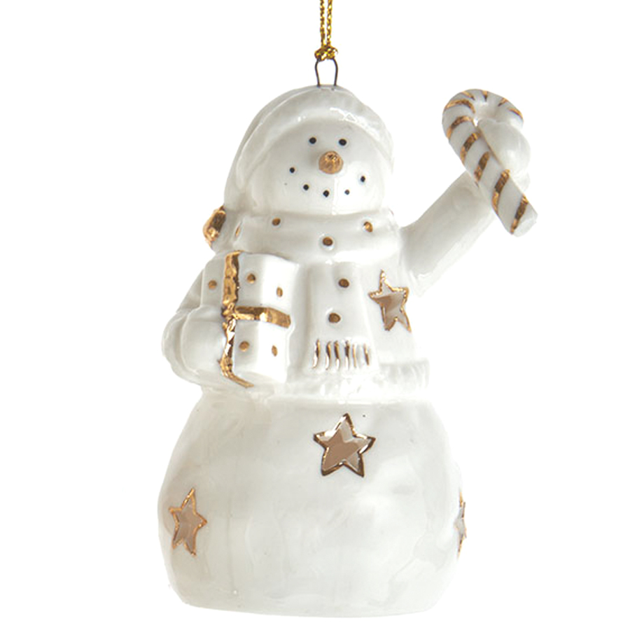 Gold and White Snowman Ornament-C | The Music Box Company