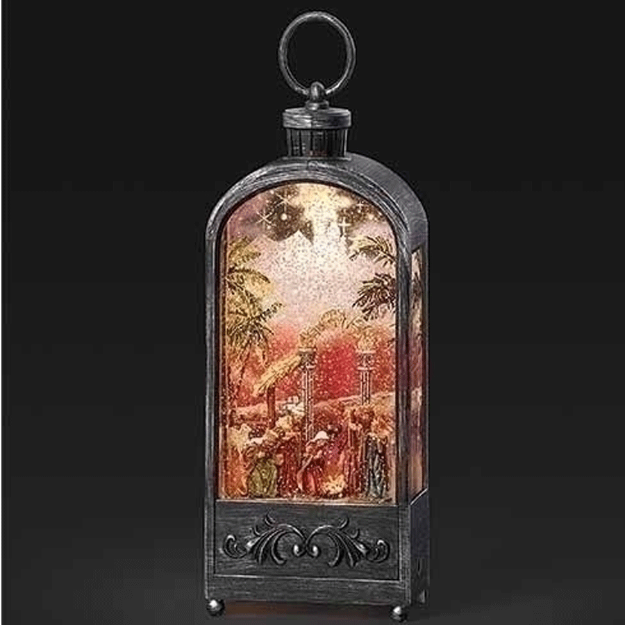 Antiqued Nativity Lighted Swirl Lantern | The Music Box Company