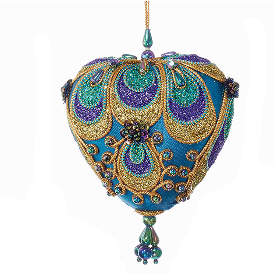 Peacock Color Satin Glitter Ornament | The Music Box Company