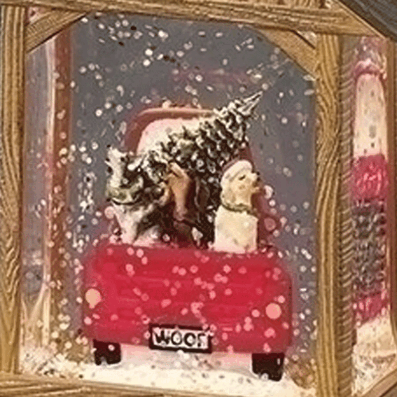 Lighted Plastic Barn Globe with Dogs in Truck | The Music Box Company