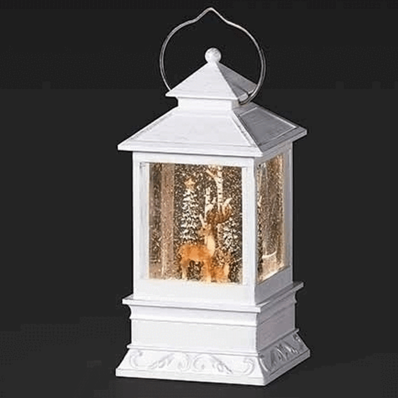 Deer In White Lighted Swirl Lantern | The Music Box Company