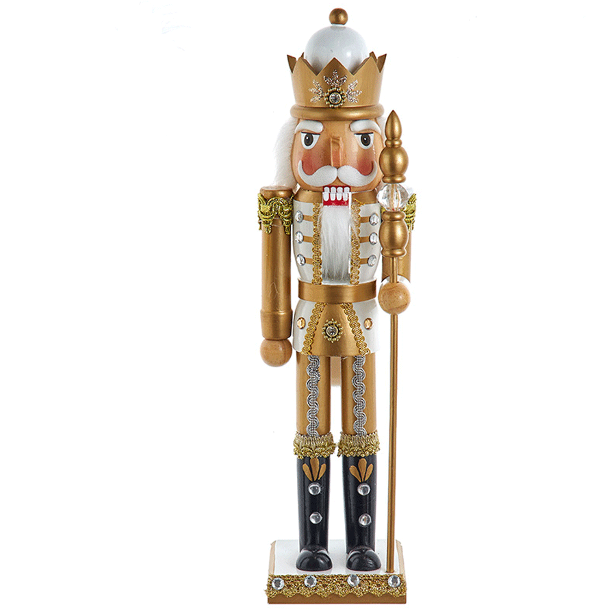15″ Gold & White Nutcracker – Staff | The Music Box Company