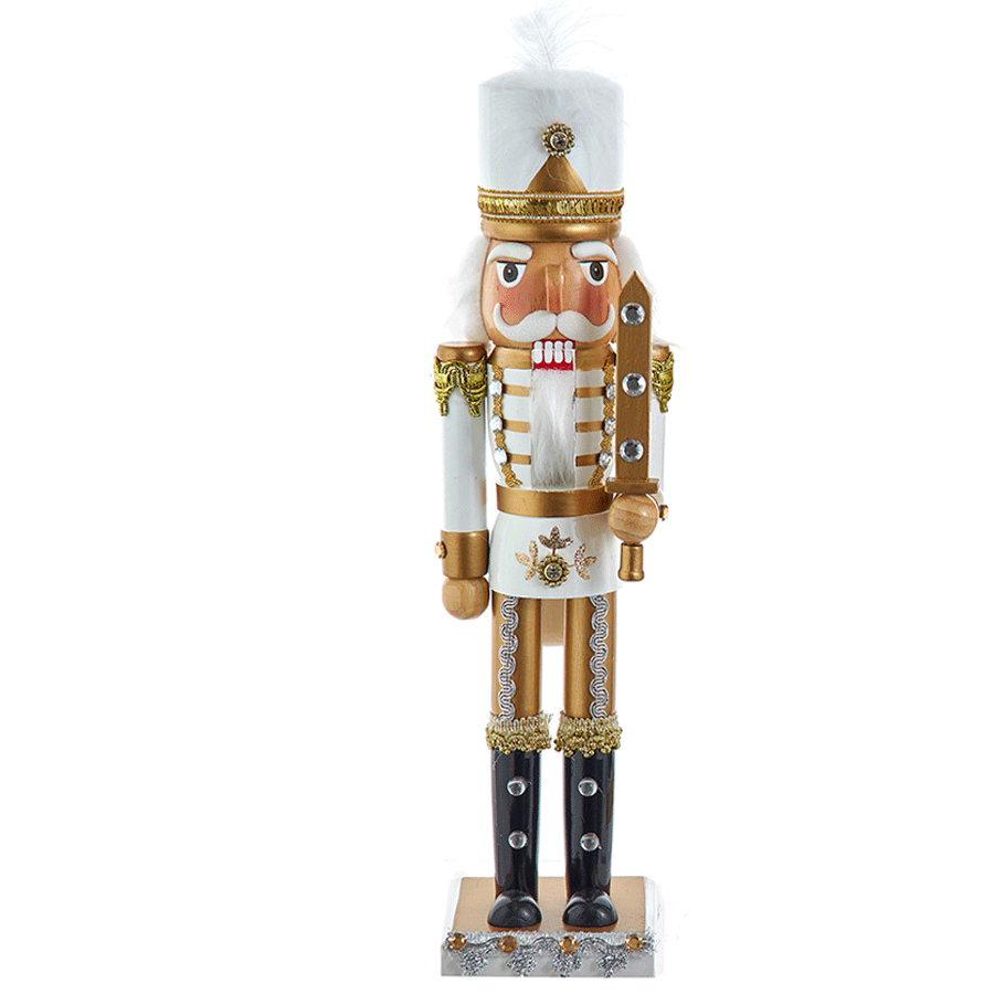 15″ Gold & White Nutcracker – Sword | The Music Box Company