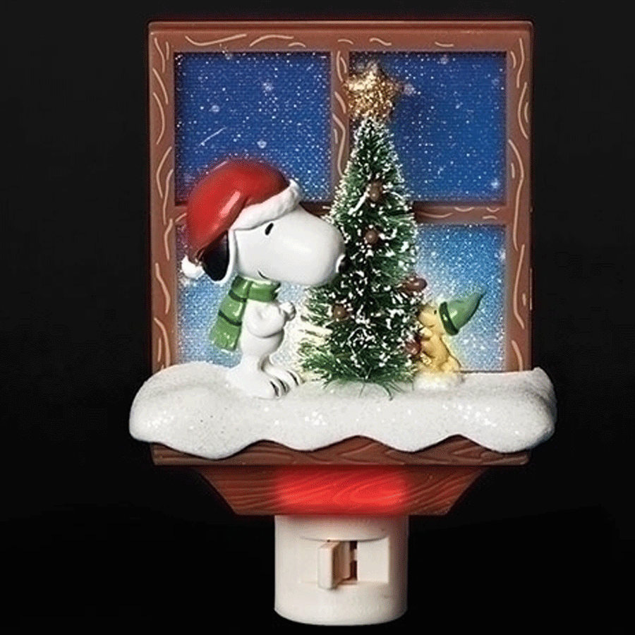 Snoopy & Woodstock Christmas Tree Night Light | The Music Box Company